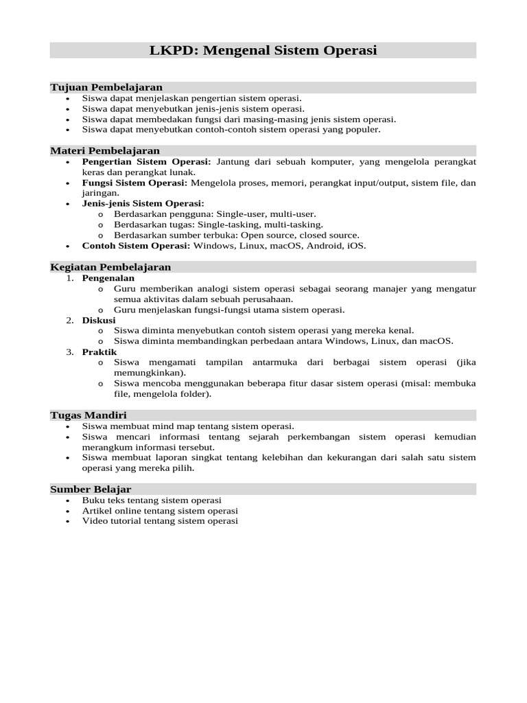 LKPD Pengenalan Sistem Operasi 1) | PDF LKPD Pengenalan Sistem Operasi 1) | PDF