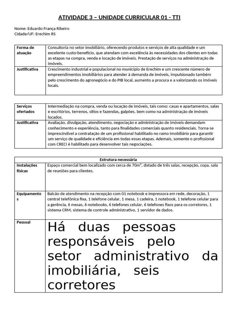 TTI - Modulo I - Relatório - Atividade3 - UC1 | PDF | Setor terciário da economia | Notebook