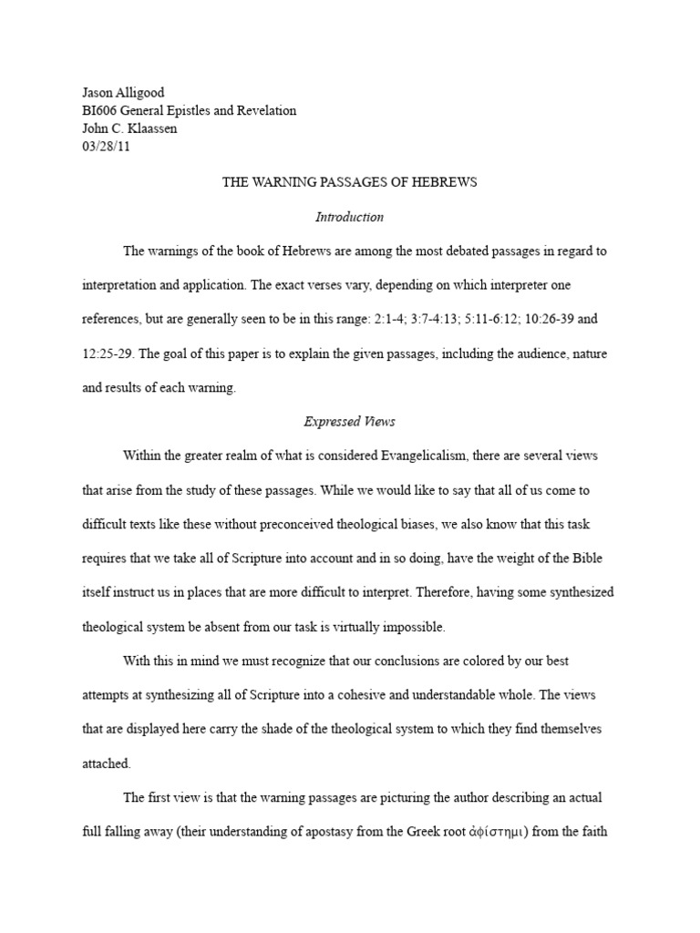 The Warning Passages of Hebrews | PDF
