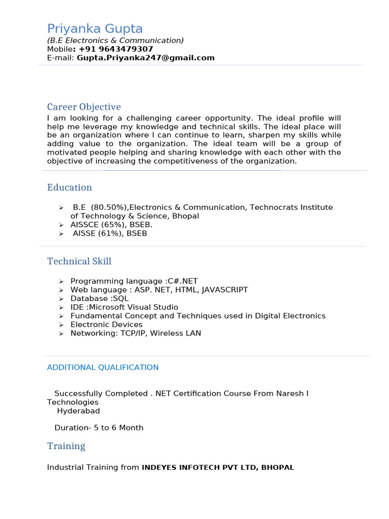 Electronics & Comm. Engineer Resume | PDF