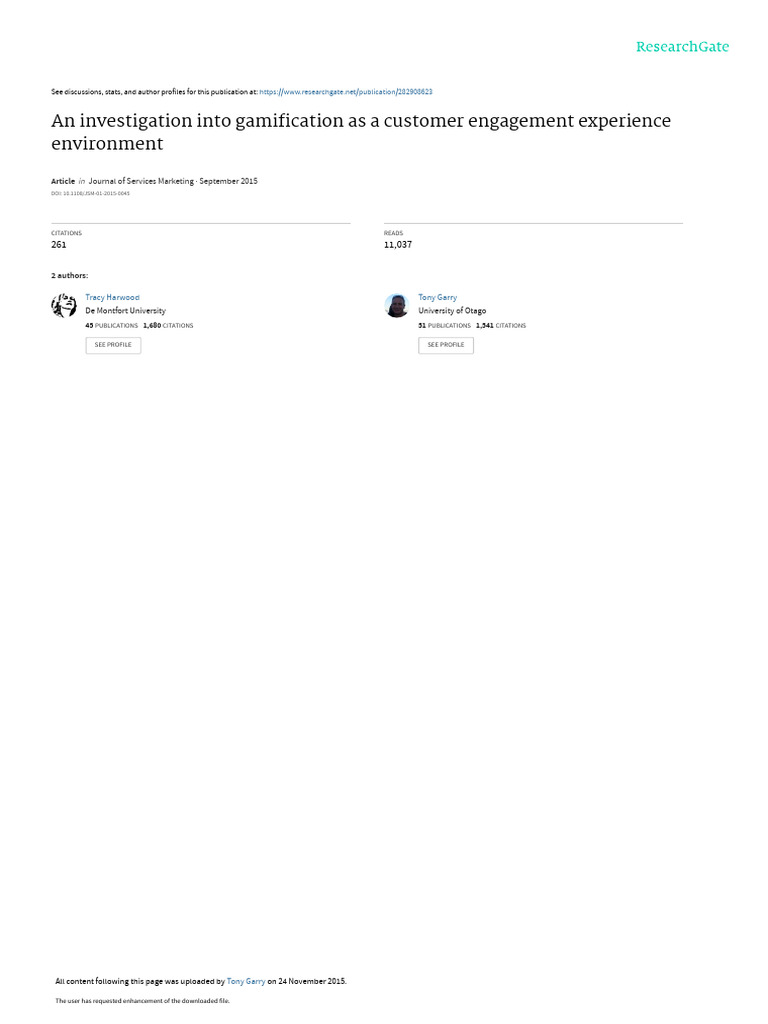 An Investigationinto Gamificationasa Customer Engagement Experience | PDF An Investigationinto Gamificationasa Customer Engagement Experience | PDF