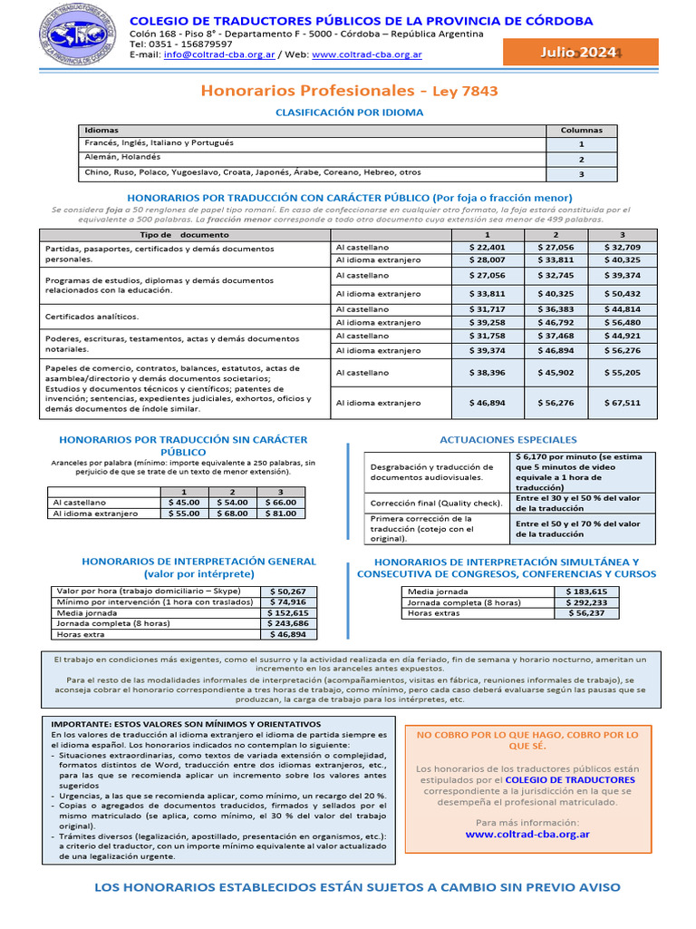 Honorarios profesionales_Julio 2024 | PDF