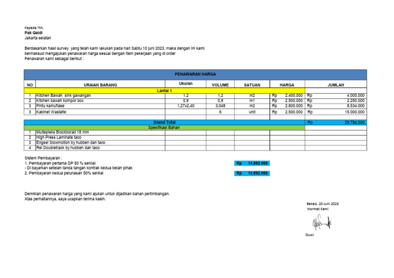 Penawaran Harga Bapak Qaidi Barak New | PDF