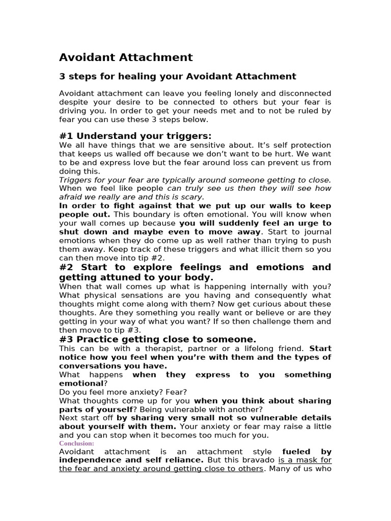 3 Steps Heling Avoidant Attachment | PDF
