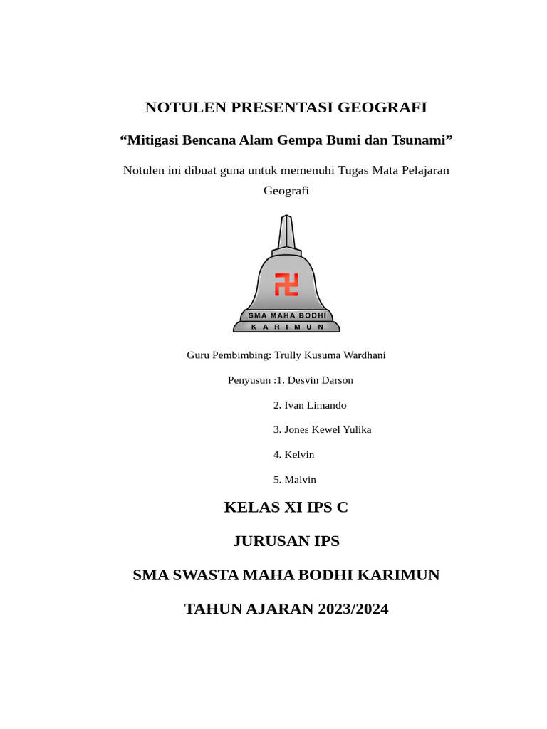 Notulen Presentasi Geografi Kelompok 1 | PDF