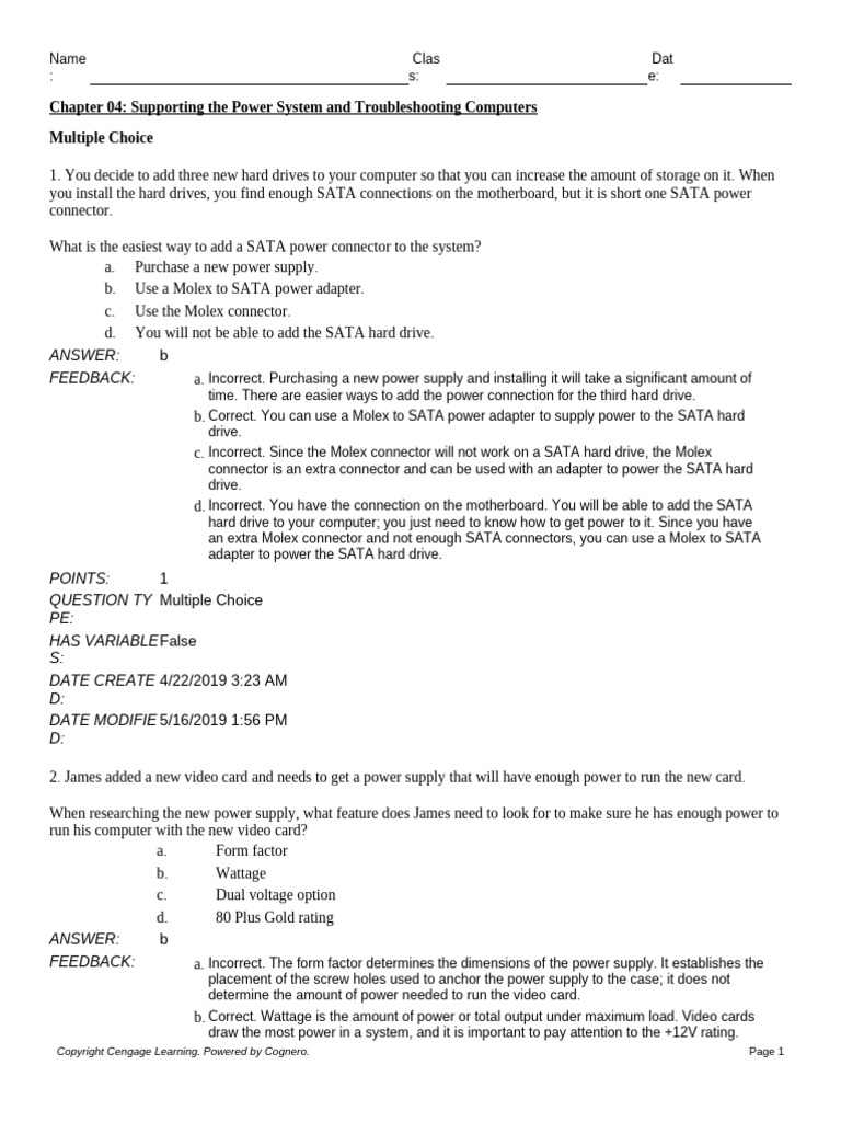 Chapter 04 Supporting The Power System and Troubleshooting Computers | PDF