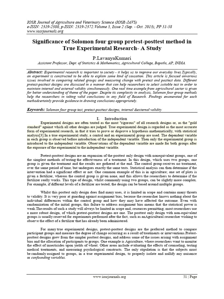 Significance of Solomon Four Group Prete | PDF