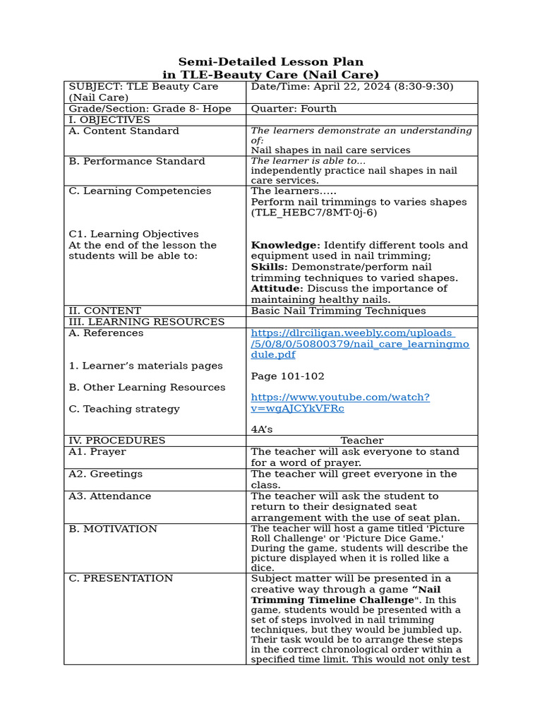Semi Detailed Lesson Plan-TLE 8-Ms. Cindy Dunque | PDF