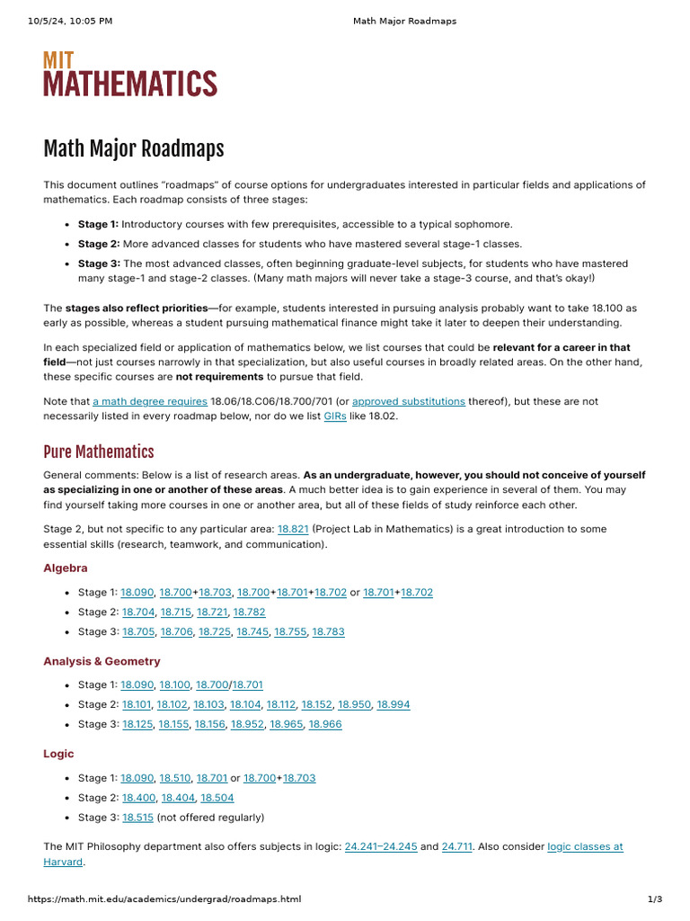 Math Major Roadmaps | PDF