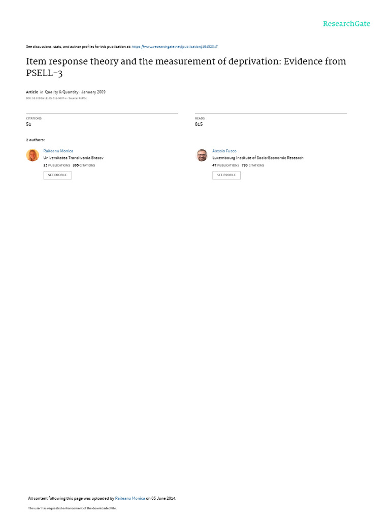 Item Response Theory and The Measurement of Depriv | PDF