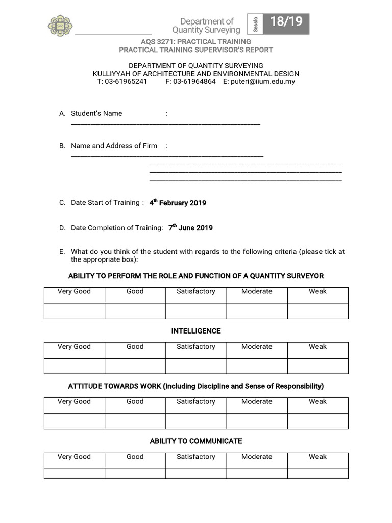 6 PRACTICAL TRAINING PROGRESS REPORT - Supervisors Report | PDF