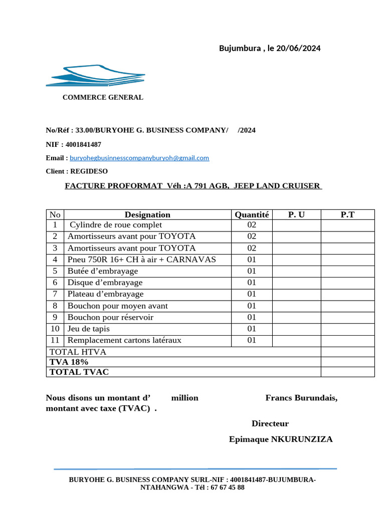Facture Pro BURY Véh A 791 AGB JEEP | PDF