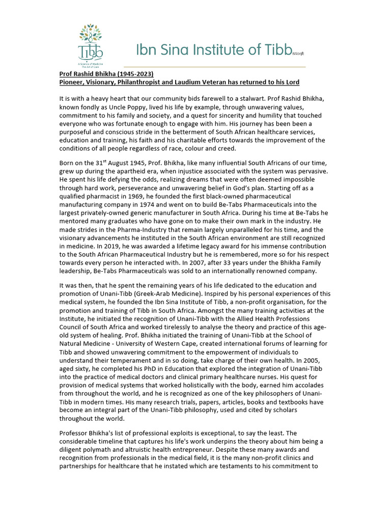 Prof Rashid Bhikha Tribute | PDF