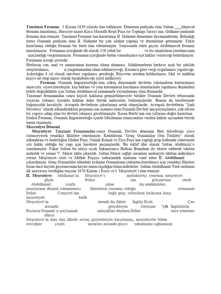 Tanzimat - Meşrutiyet | PDF