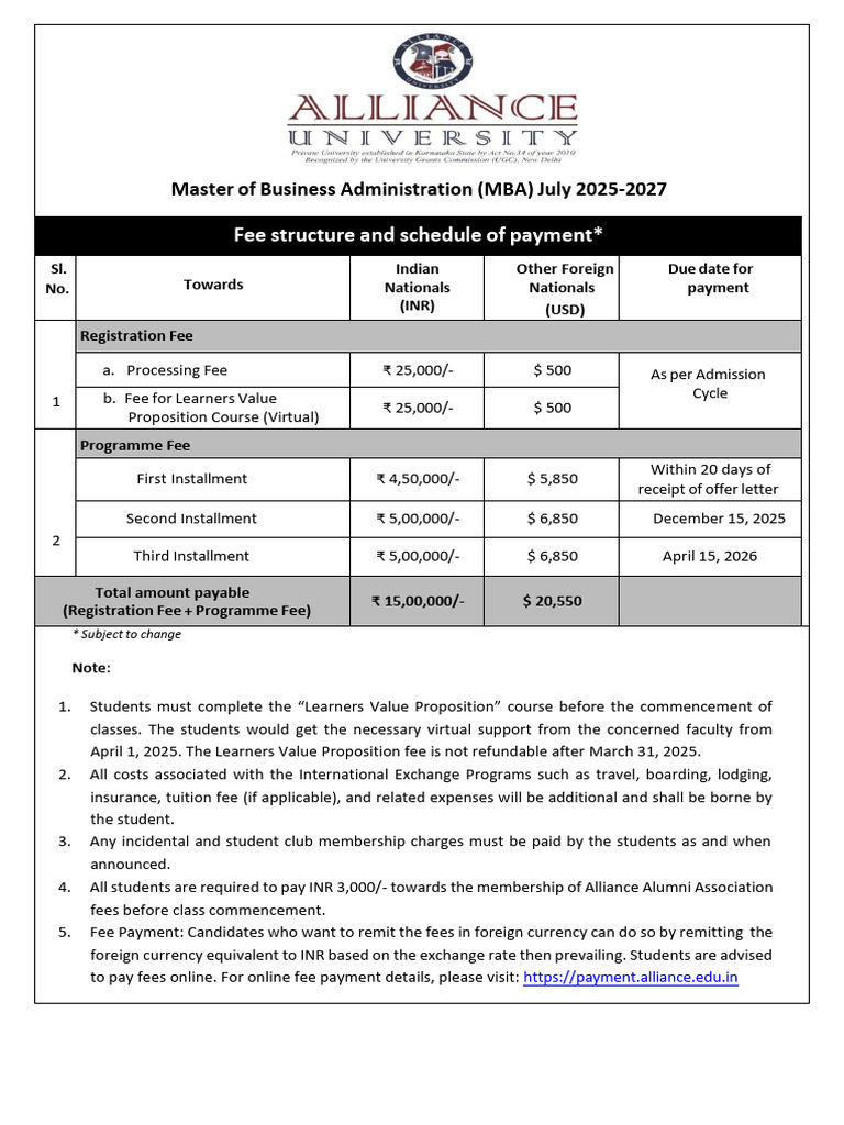 Asob Mba Fee Structure July2025 | PDF