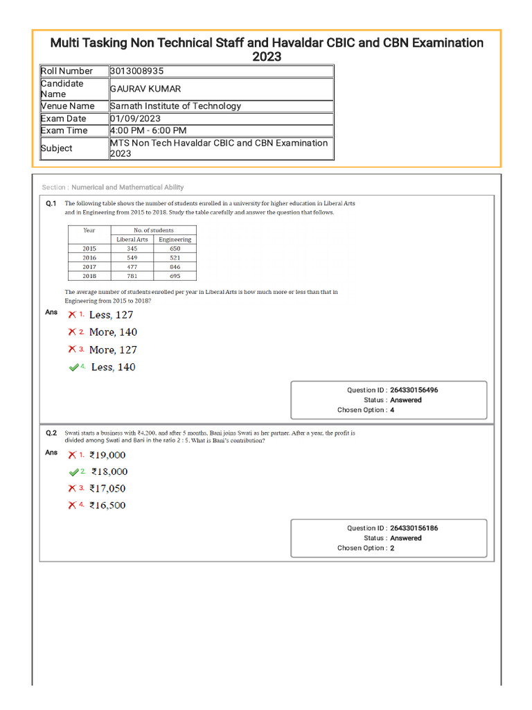 Mts 1 Sept Exam Answer Key | PDF