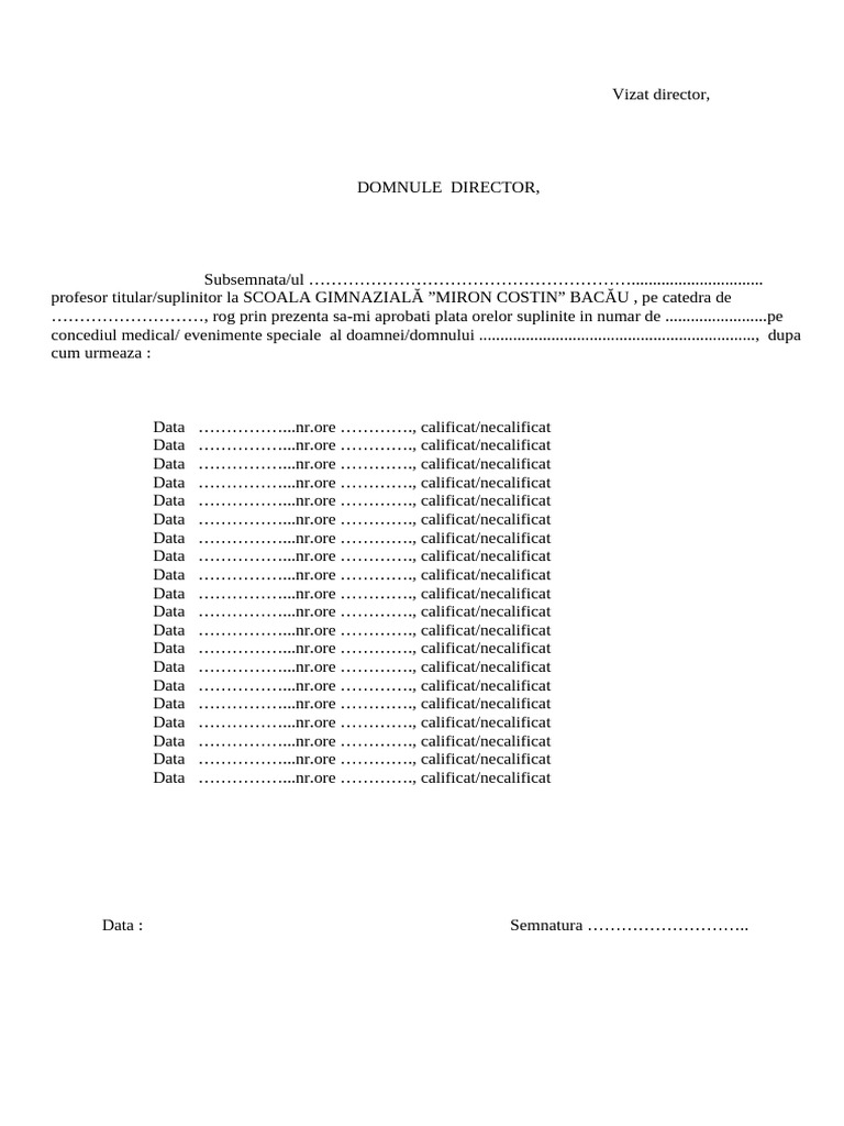 Cerere Ore Suplimentare | PDF