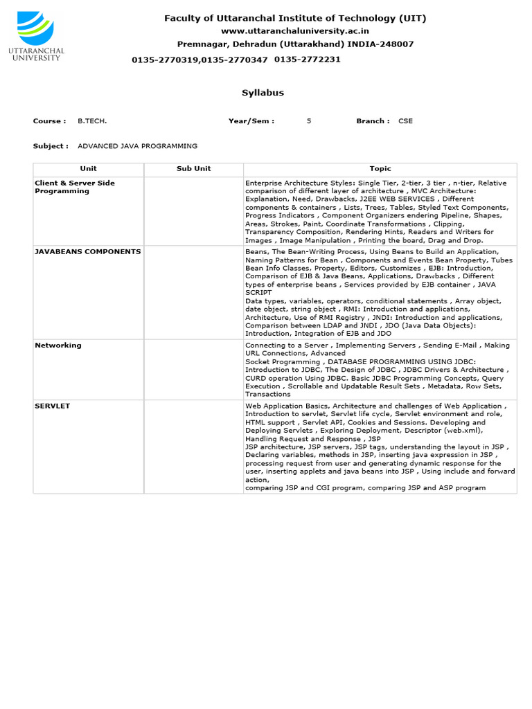 Advance Java Programming Syllabus | PDF Advance Java Programming Syllabus | PDF