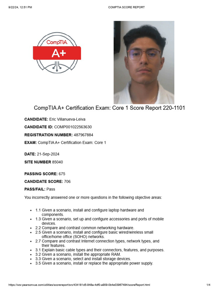 Comptia Score Report | PDF