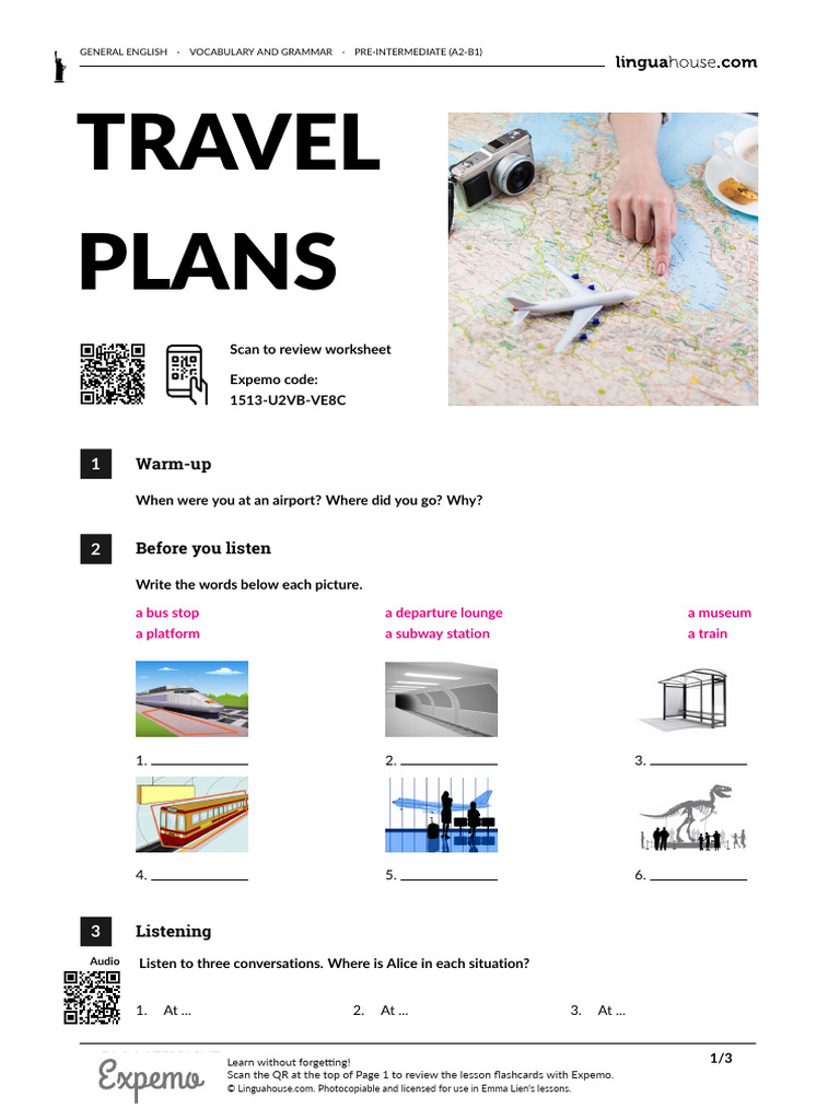 Travel Plans American English Student Ver2 BW | PDF