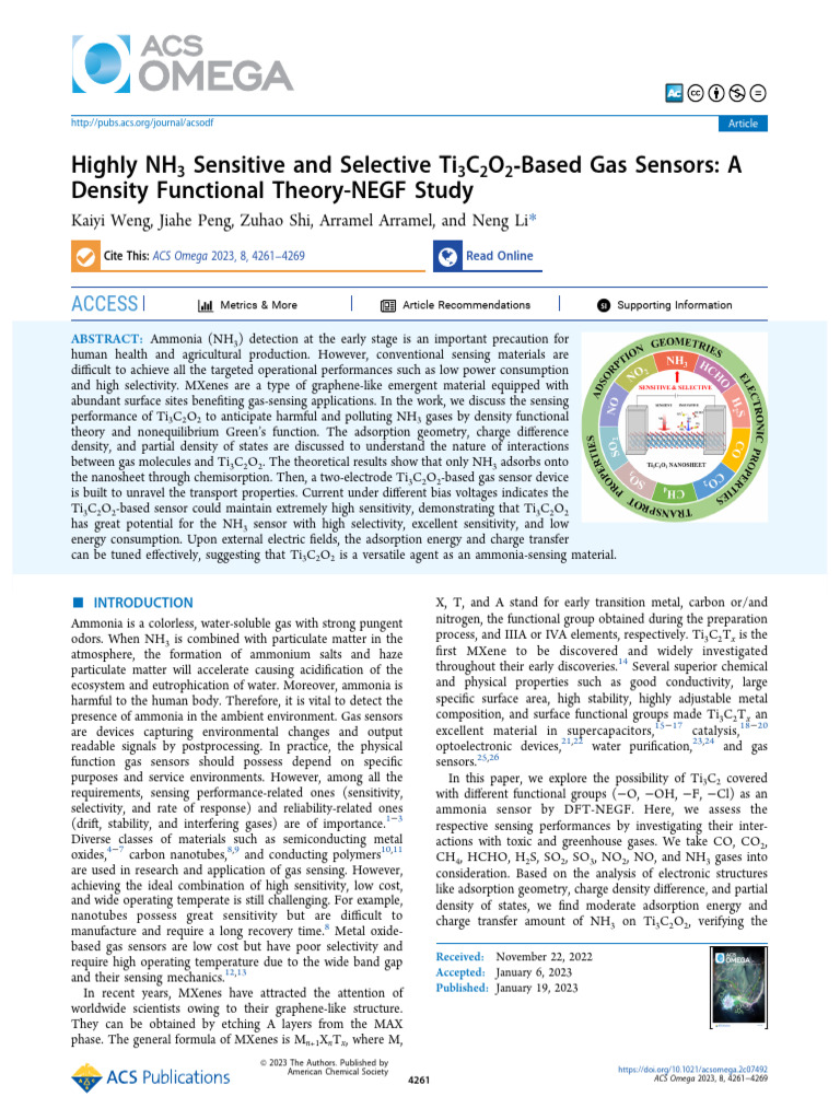 Weng Et Al 2023 Highly nh3 Sensitive and Selective Ti3c2o2 Based Gas ...