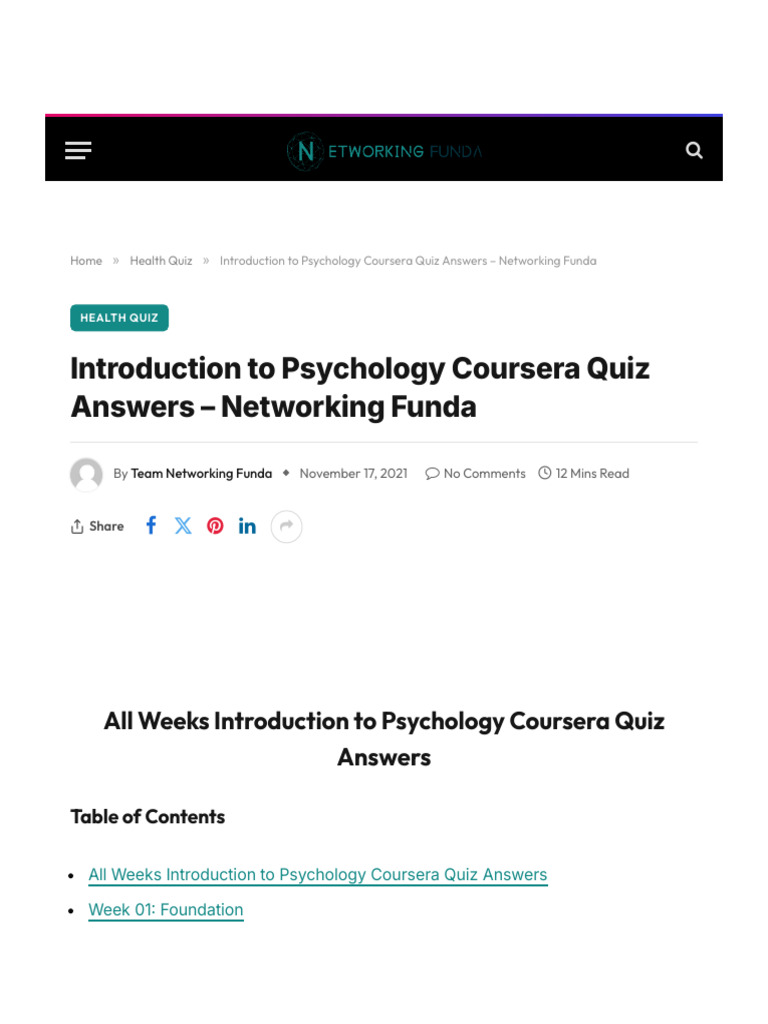 Introduction To Psychology Coursera Quiz Answers - Networking Funda - Networking Funda | PDF ...