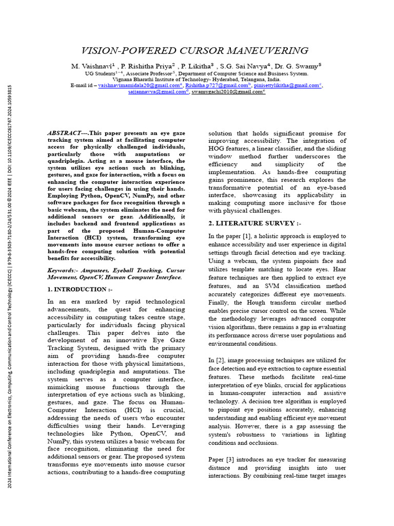 Vision-Powered Cursor Maneuvering | PDF