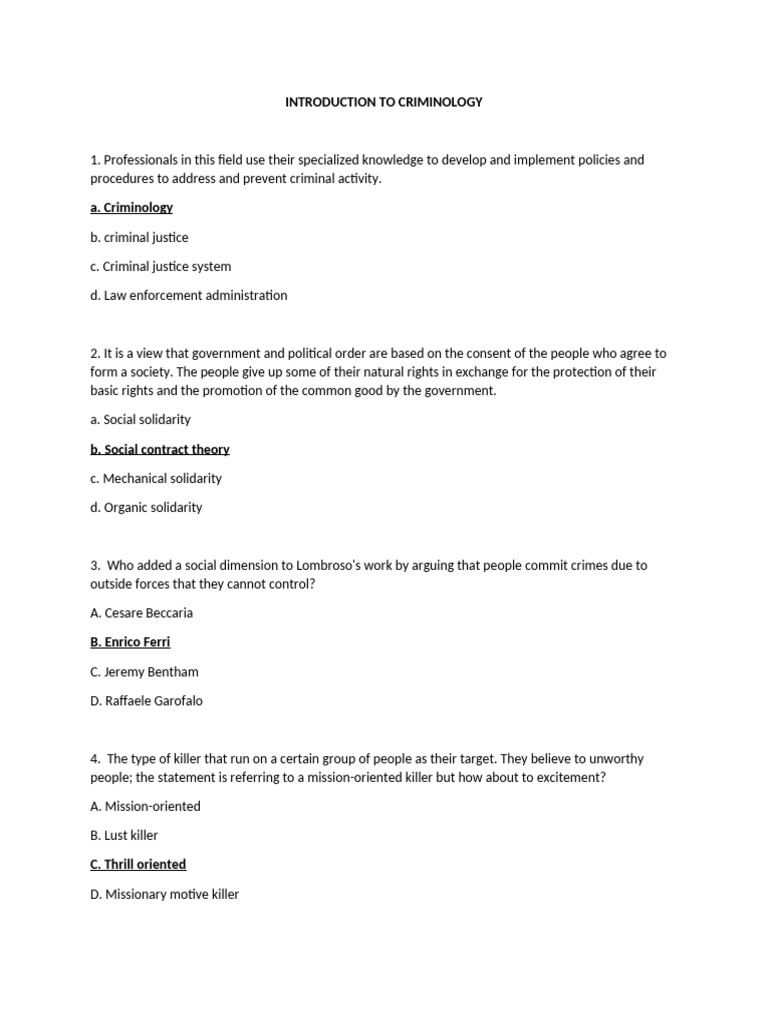 Introduction To Criminology Quiz 1 | PDF