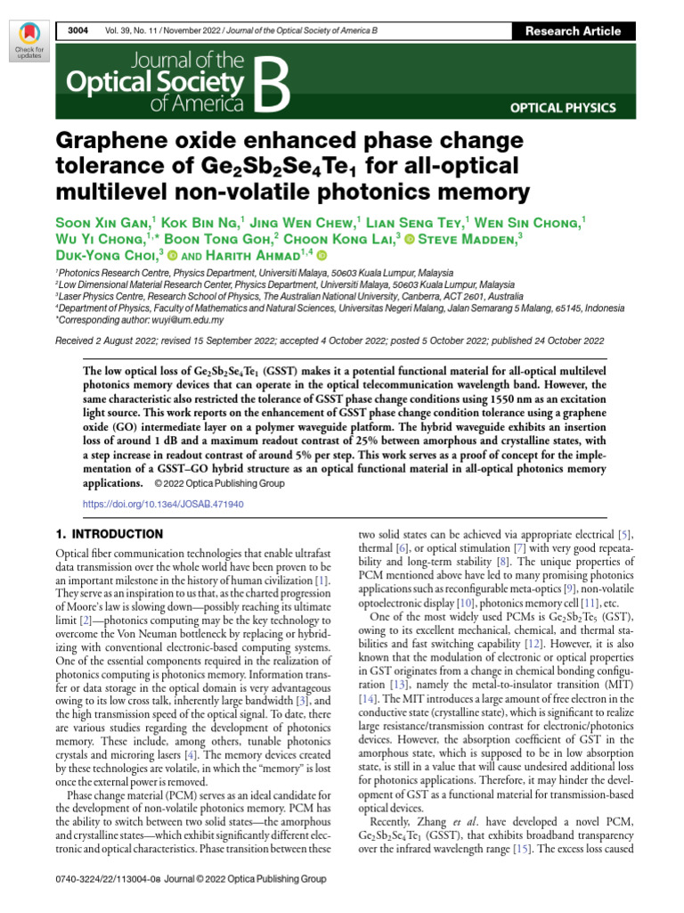 Graphene Oxide Enhanced Phase Change Tolerance of Ge2Sb2Se4Te1 For All-Optical Multilevel Non ...