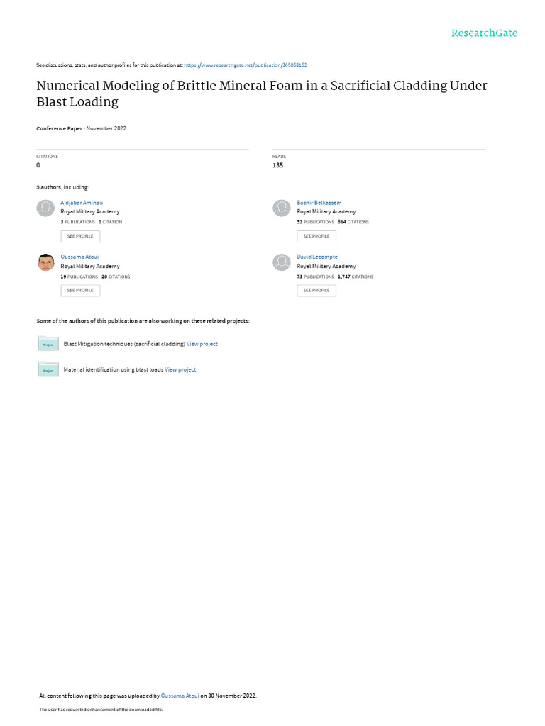 Numerical Modeling of Brittle Mineral Foam in Asacrificial Cladding ...