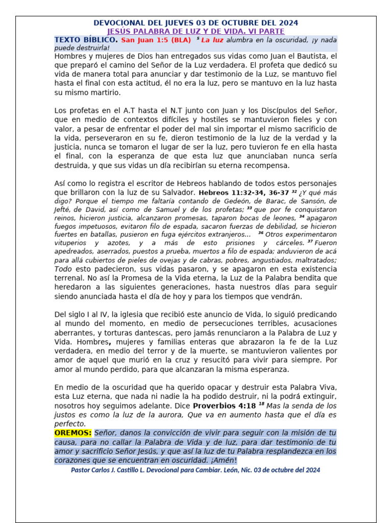 Devocional Del Jueves 03 de Octubre Del 2024 | PDF