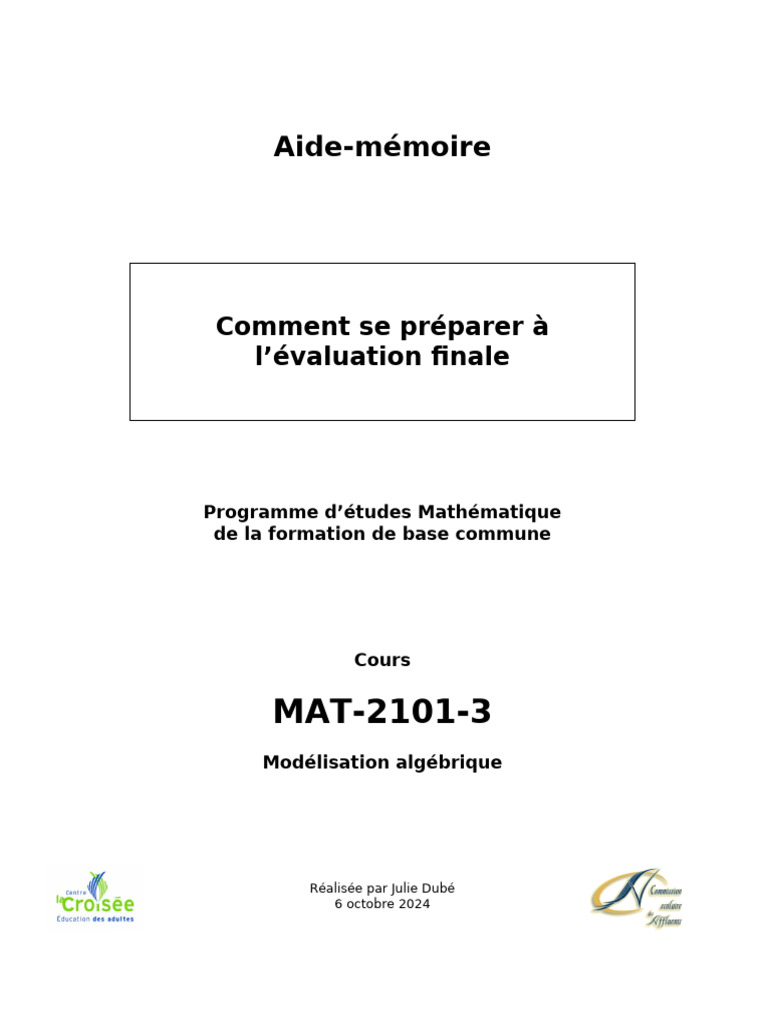Aide-Mémoire MAT-2101 | PDF