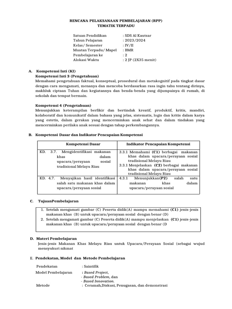 RPP BMR Bab 7 PB 2 Benar | PDF