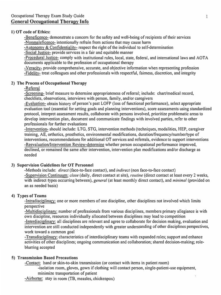 NBCOT Study Guide Notes | PDF