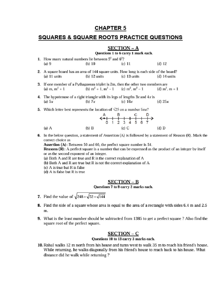 Squares & Square Roots Practice Questions | PDF