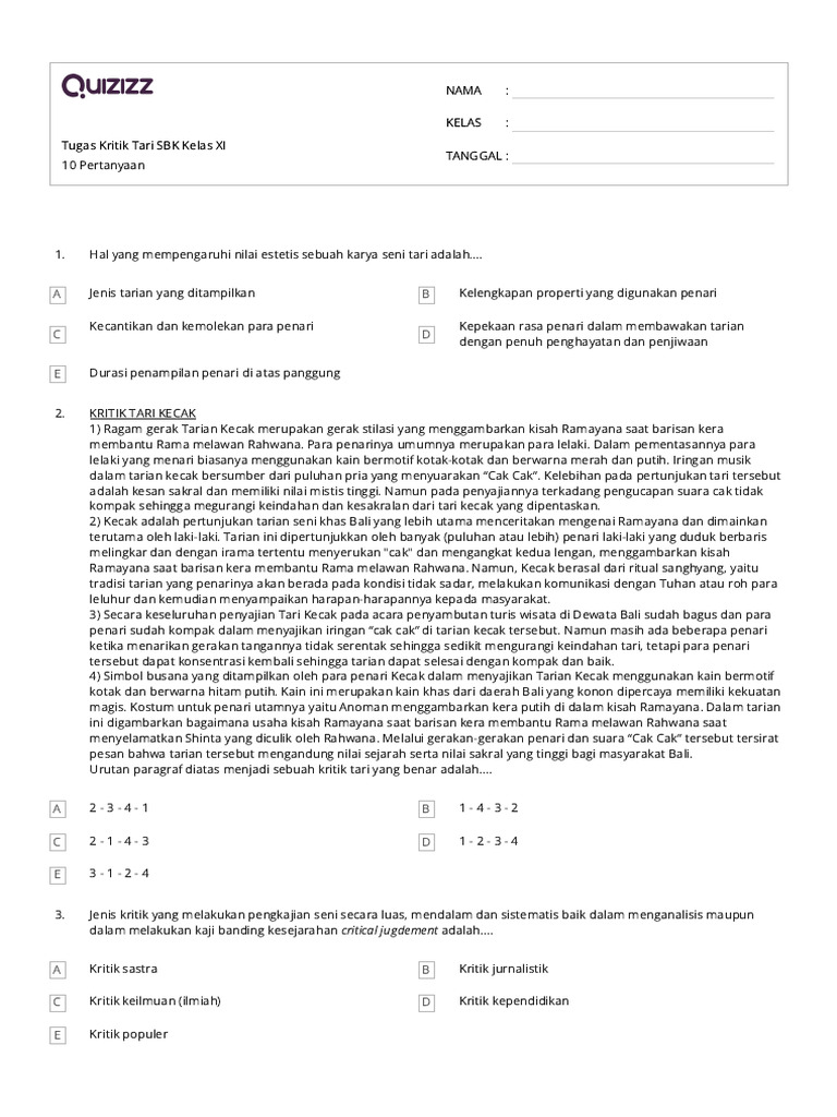Tugas Kritik Tari SBK Kelas XI | PDF
