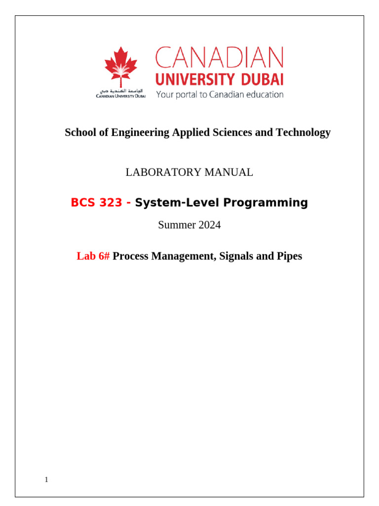 Lab 6_BCS 323 - System-Level Programming _Process Management, Signals and Pipes | PDF