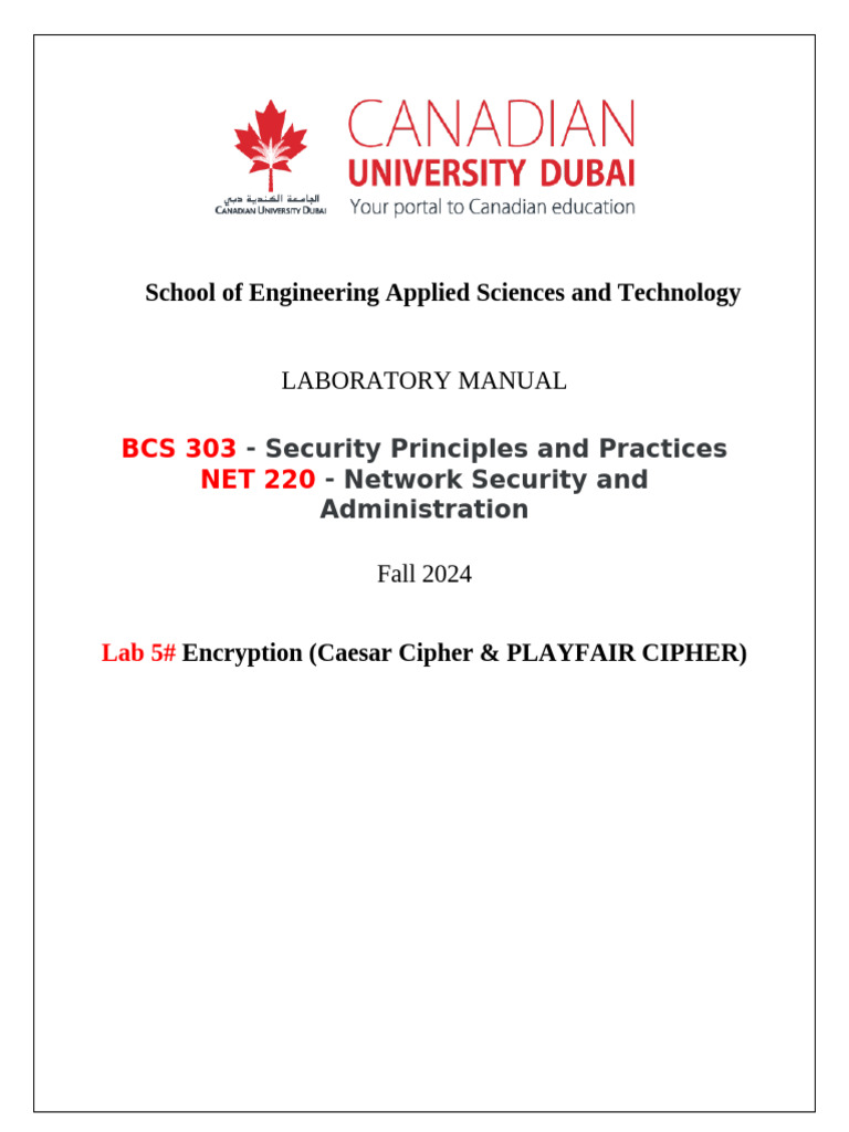 Lab 5 - Encryption (Caesar Cipher and PLAYFAIR CIPHER | PDF Lab 5 - Encryption (Caesar Cipher and PLAYFAIR CIPHER | PDF