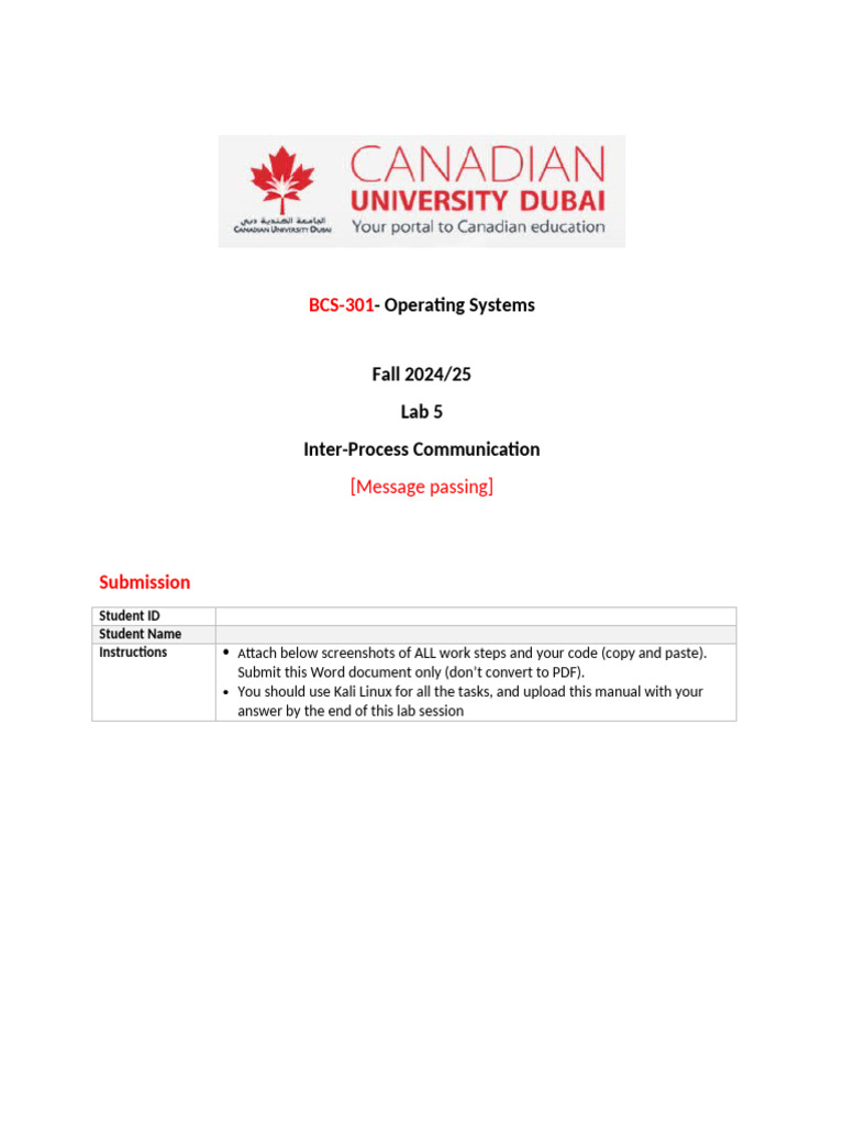 Operating Systems Fall 2024/25 Lab 5 Inter-Process Communication | PDF