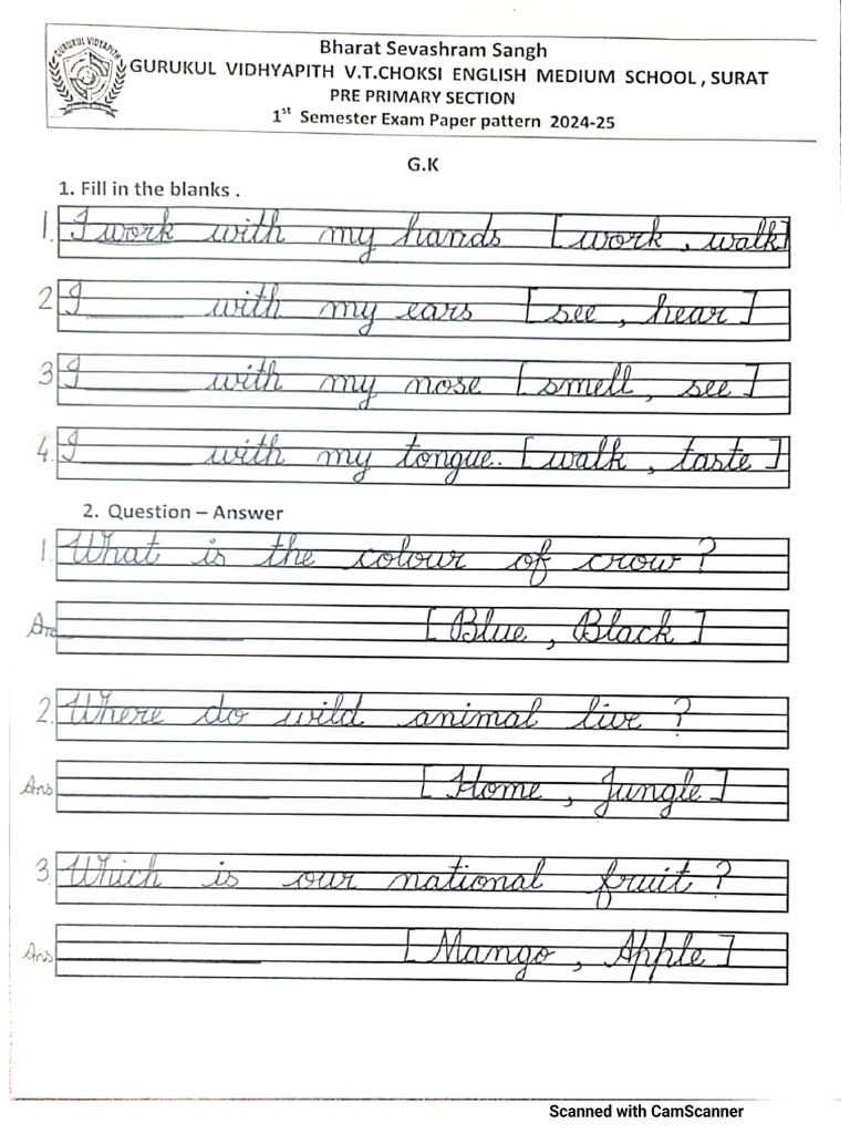 1st Semester G.K Exam Paper Pattern 24-25 | PDF
