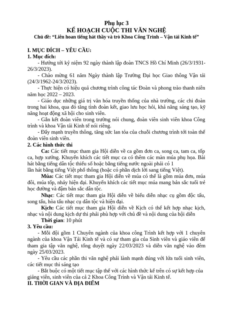 PL3. Kế hoạch cuộc thi văn nghệ 2023 | PDF