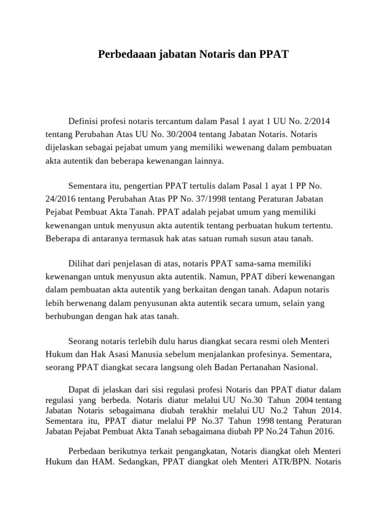 Perbedaaan Jabatan Notaris Dan PPAT TUGAS KODE ETIK 2 | PDF