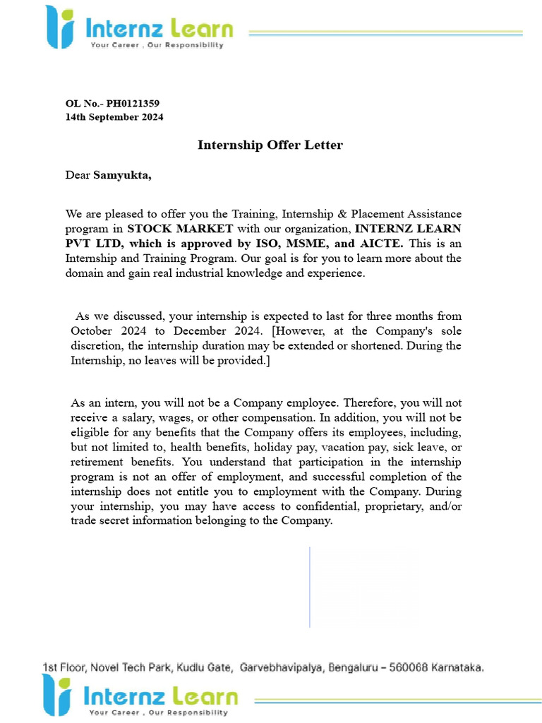 Samyukta Offer Letter.docx | PDF