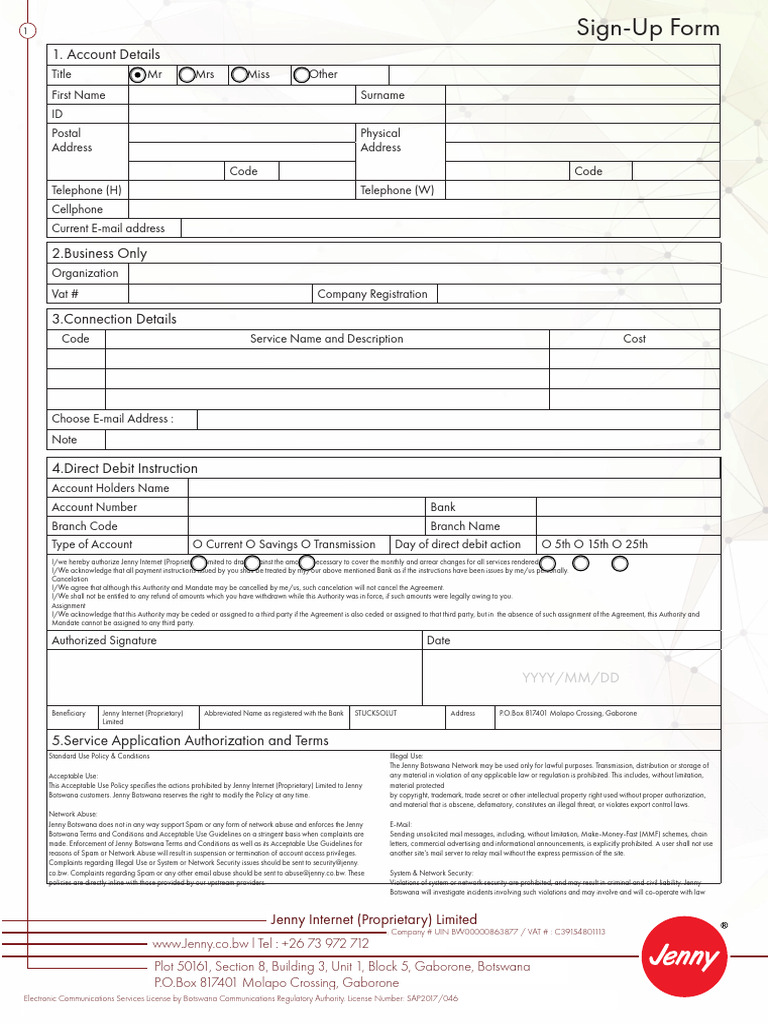 2024 Jenny Botswana Signup Form Digitalpdf | PDF