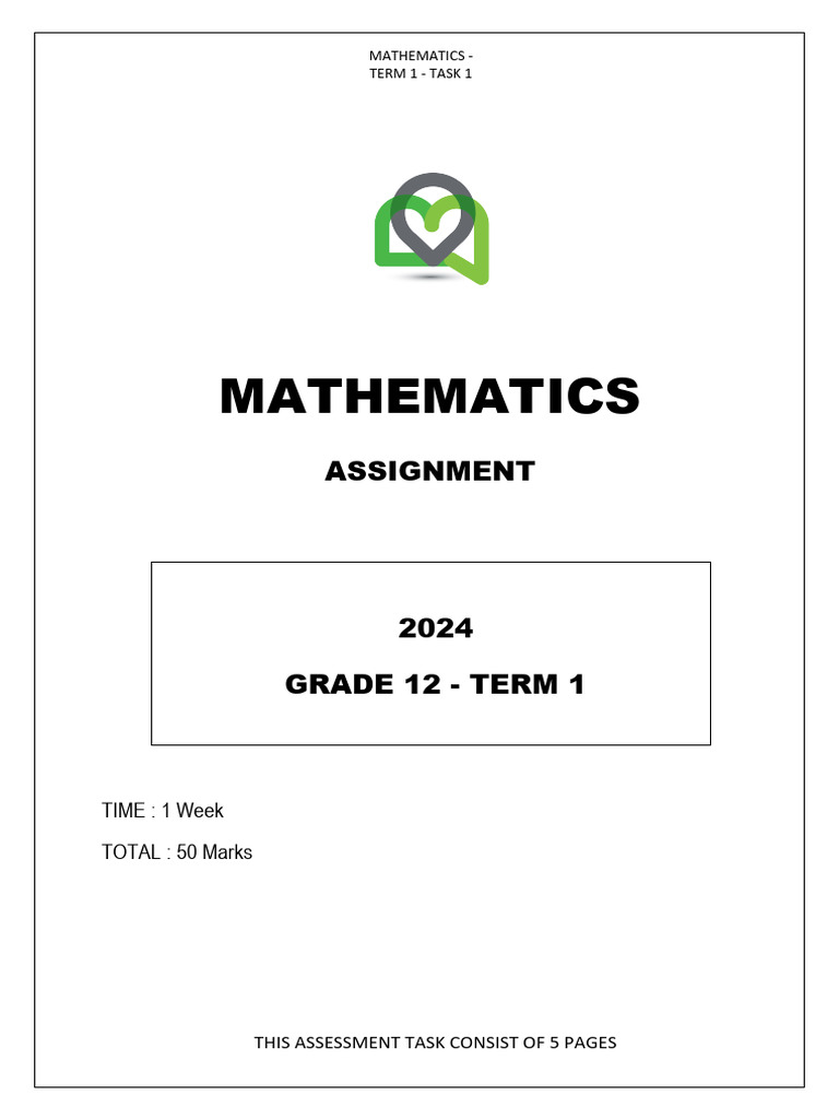 Grade 12 Mathematics T1 Assignment - QP | PDF