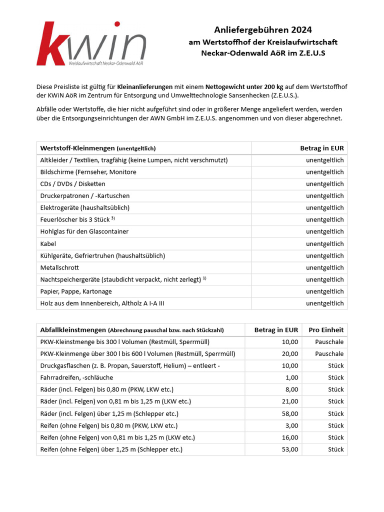 Gebuehrenliste Anlieferung-Wertstoffhof | PDF