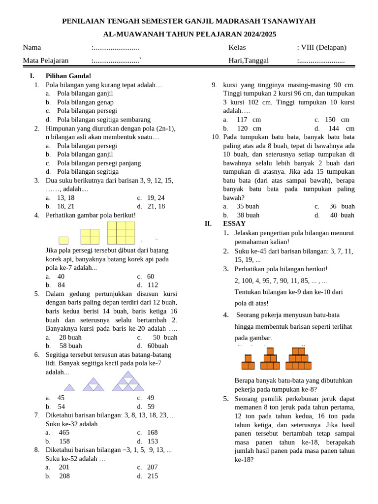 PTS MTK Kelas 8 | PDF