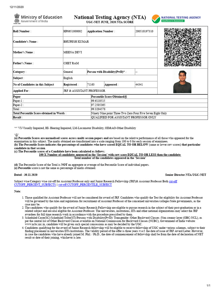 Nta Score June 2020 | PDF