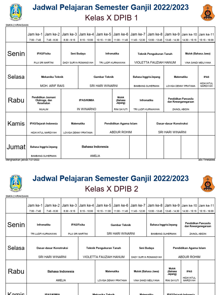 Jadwal Kelas | PDF