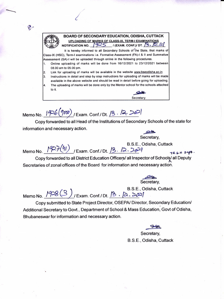 Class IX Upload Marks Notification | PDF